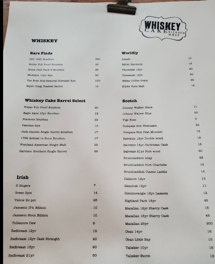 Las Colinas: Whiskey Cake Restaurant Menu – Farm-Fresh American Dining ...